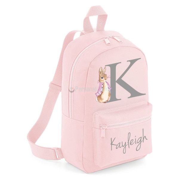 Personalised Name Initial Backpack with Rabbit Design Kids School Bag ...
